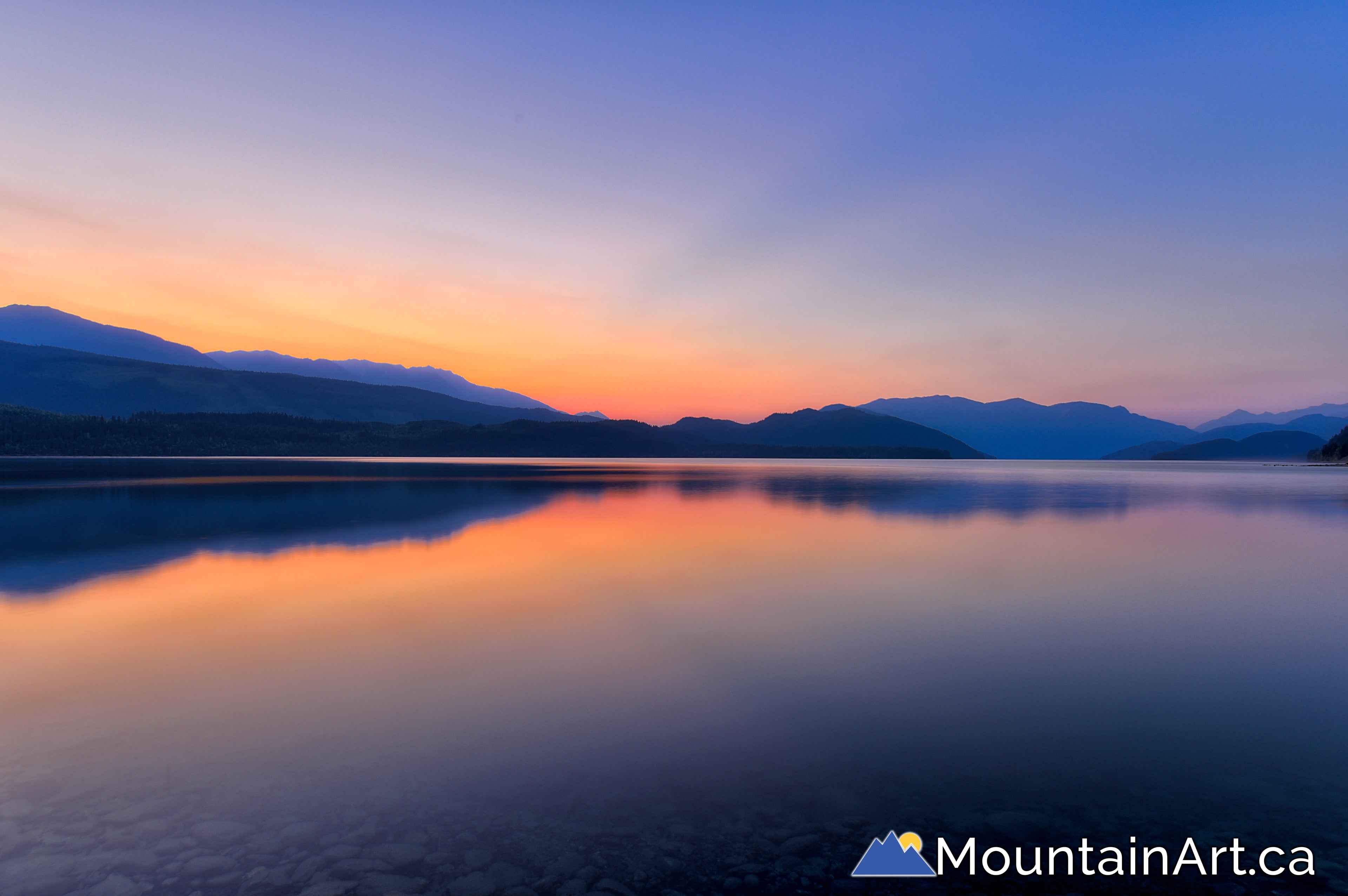 Glacier Creek sunset over Duncan Lake, BC. Canvas Photo Wall Art ...