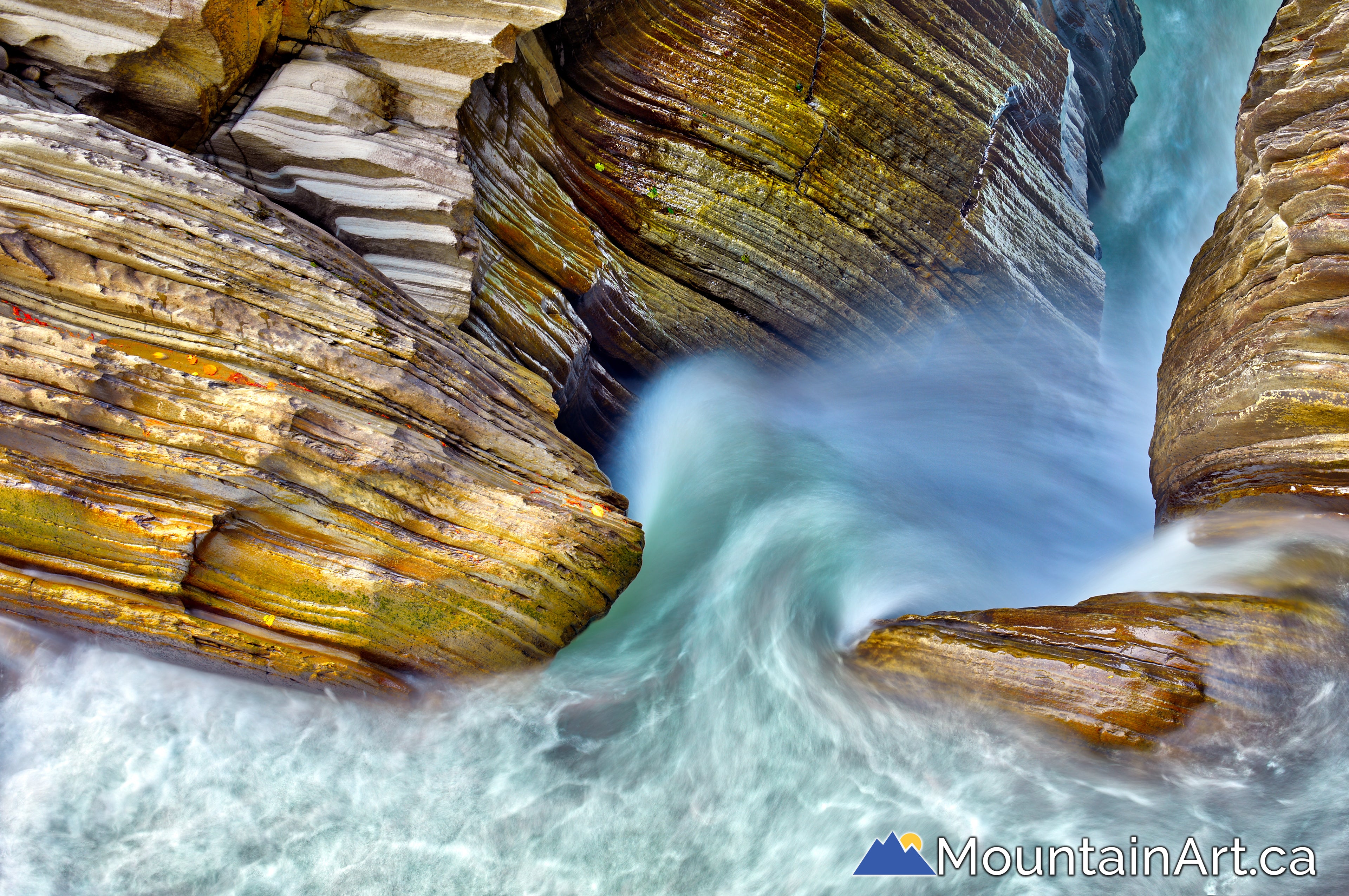 Howser creek waterfall and canyon with rock formations, Duncan Lake, BC ...
